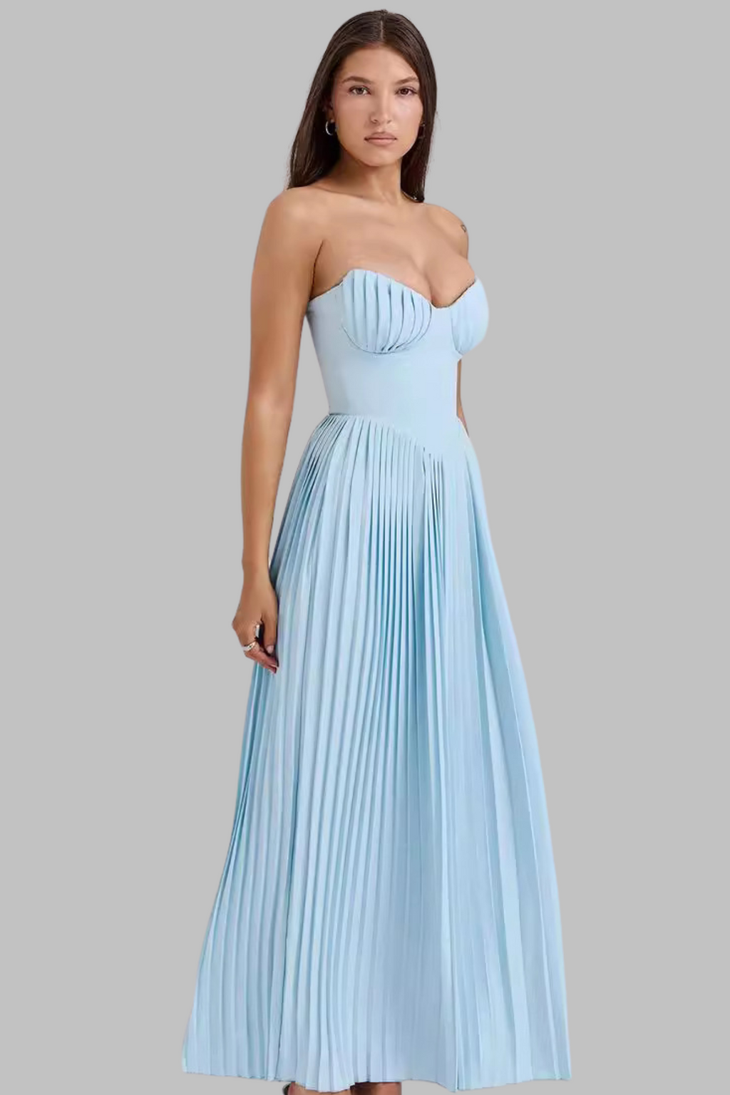Pleated Grace Strapless Long Dress – My Store
